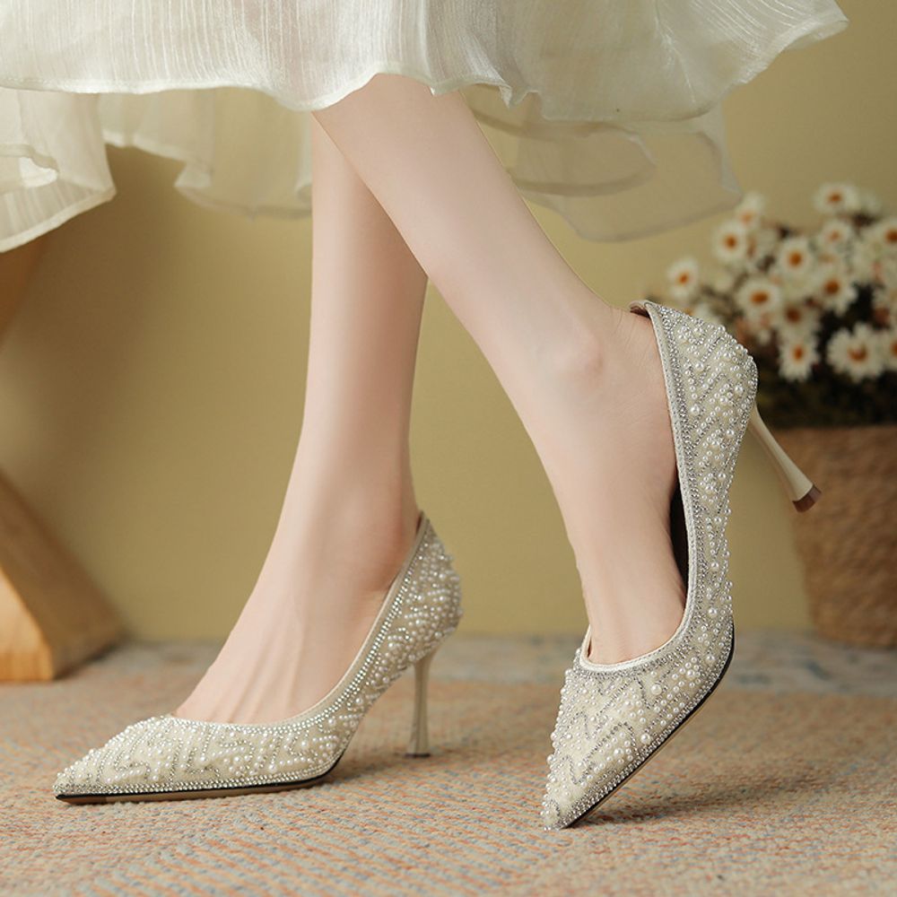 Rhinestone Pearl Wedding Heels