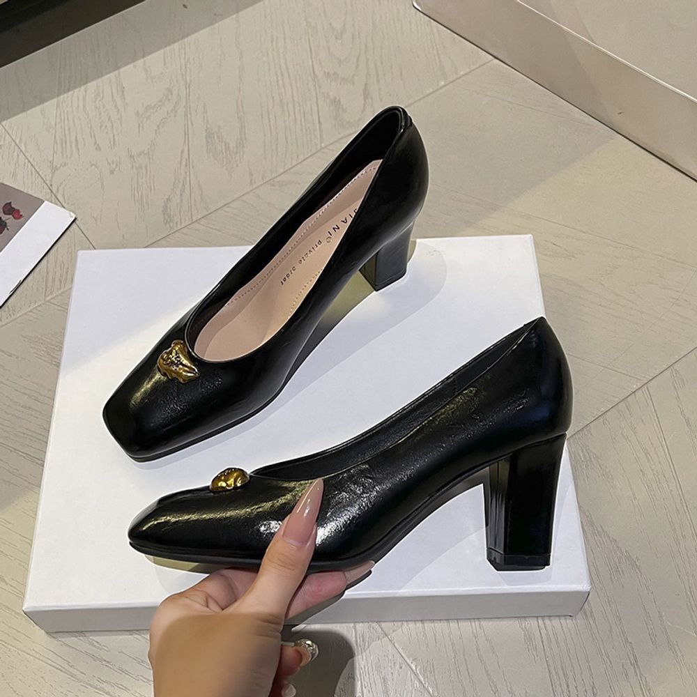Thick Heel Square Head Shoes